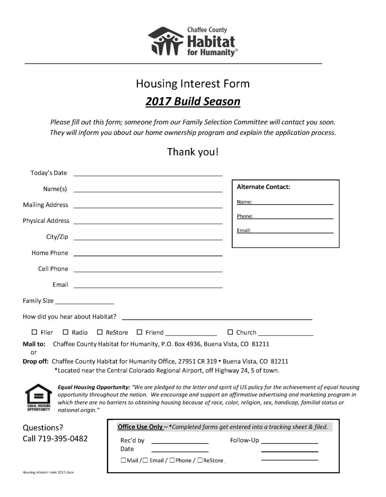 Housing Interest Form 2017 – Chaffee County Habitat for Humanity